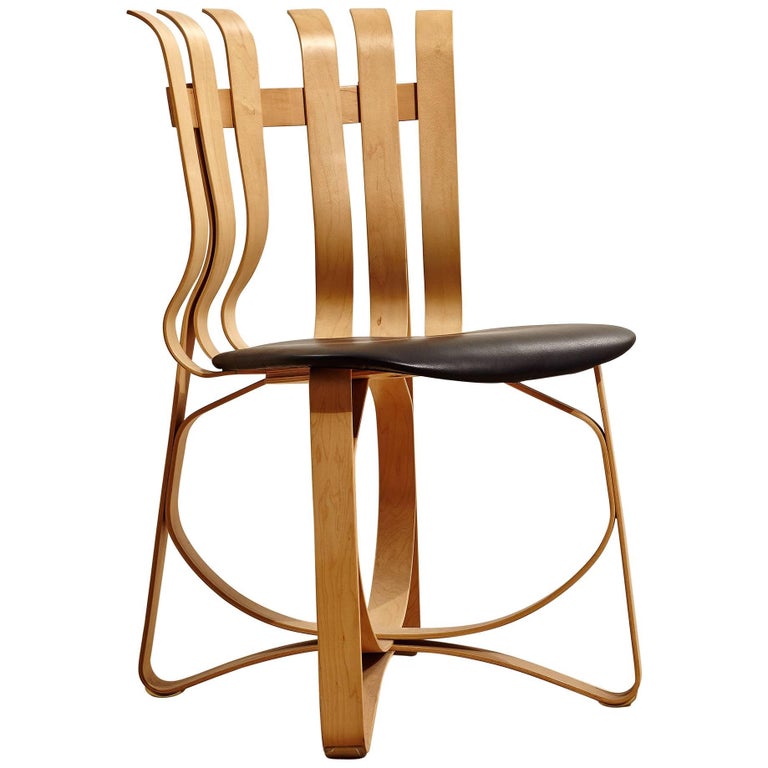 Light Wood Hat Trick Chair with Black Leather Seat by Frank Gehry for ...