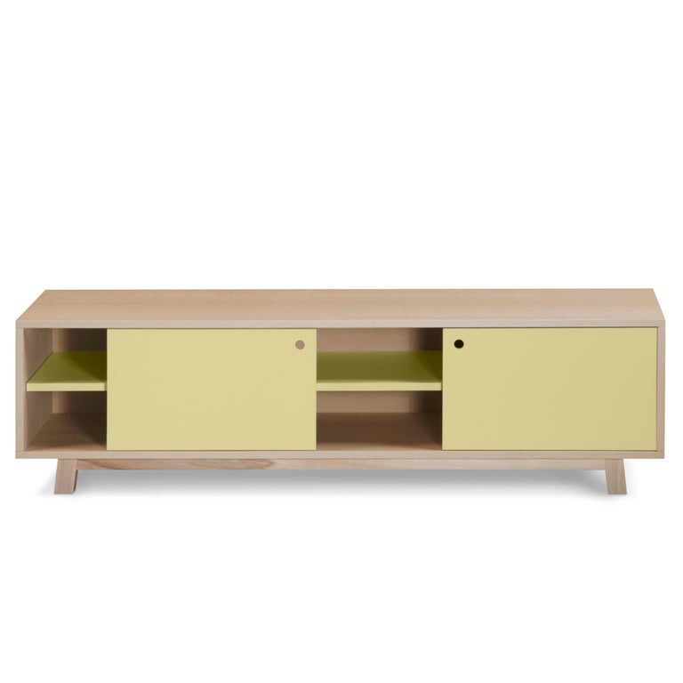 light yellow 2-door TV cabinet in wood, scandinavian design with 11 ...