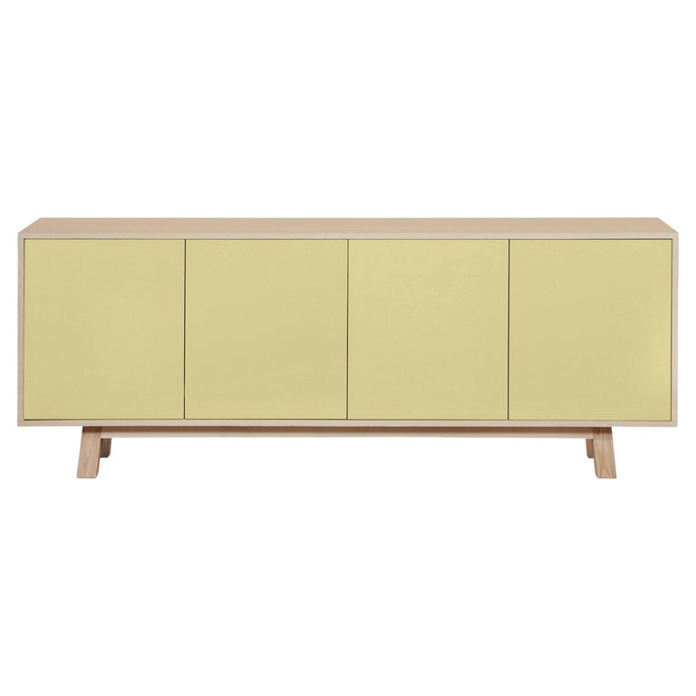Light Yellow 4-Door Low Sideboard in Ash Wood, Design Eric Gizard ...