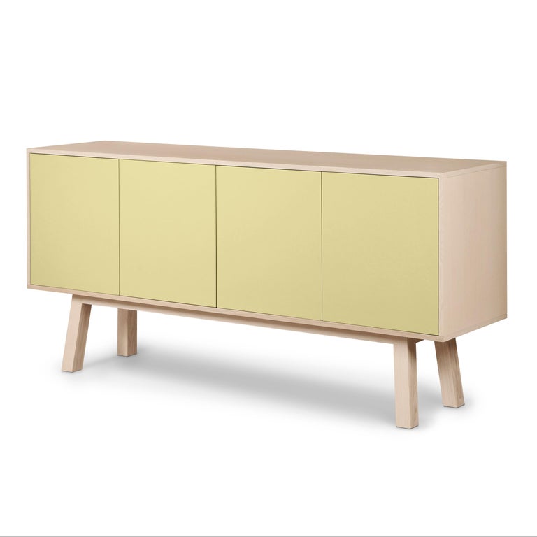 Light Yellow 4-Door Sideboard Kube in Ash Wood, Scandinavian Style For ...
