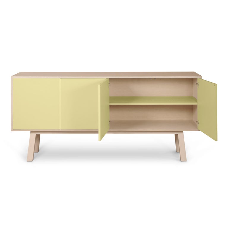 Light Yellow 4-Door Sideboard Kube in Ash Wood, Scandinavian Style For ...