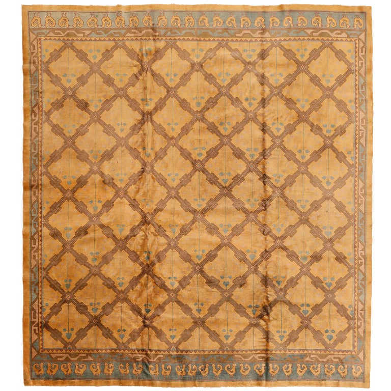 Light Yellow Chinese Art Deco Square Rug For Sale at 1stDibs