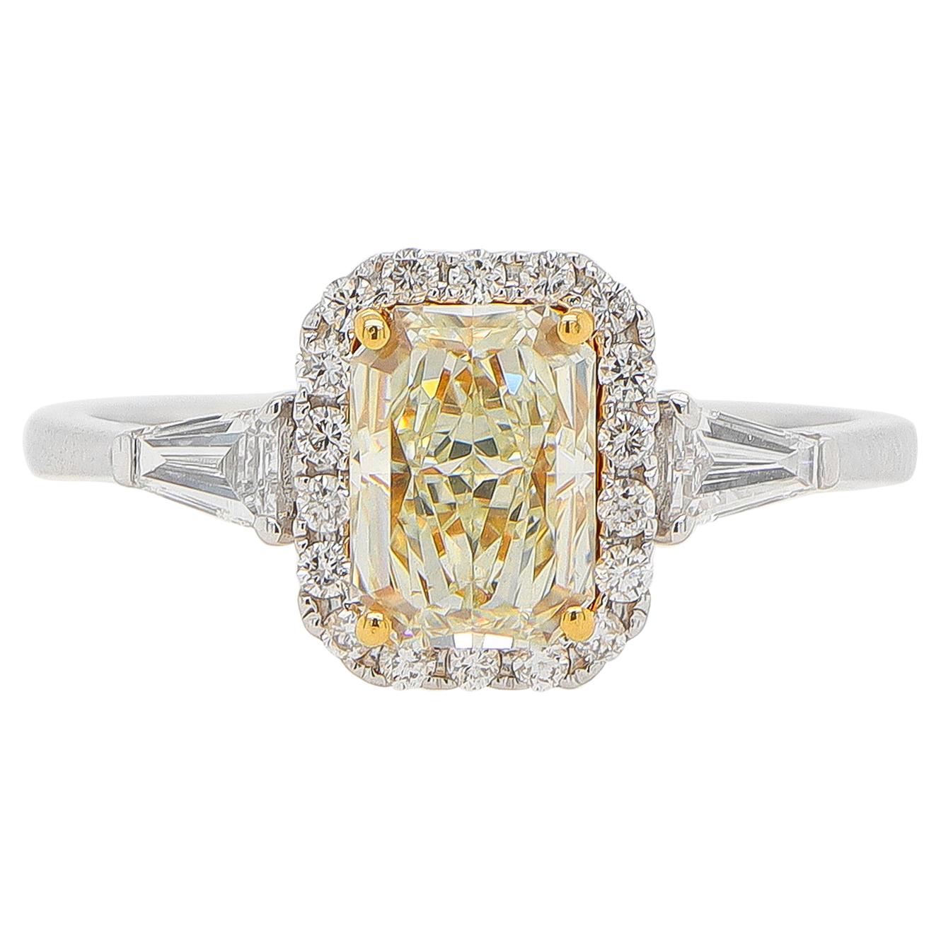 14.10 Carat Fancy Light Yellow Emerald Cut Diamond And White Diamond ...