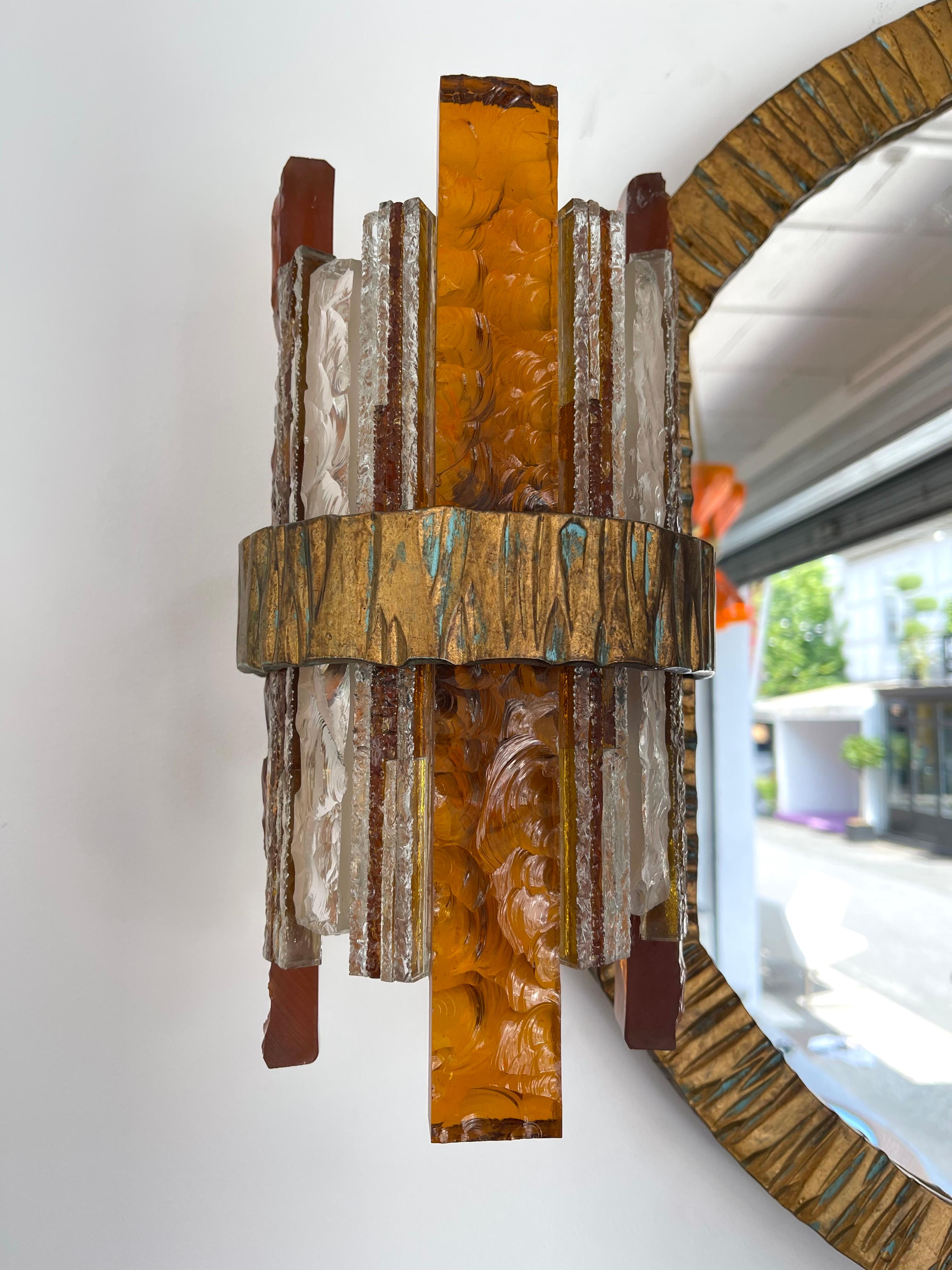 Lightning Mirror Hammered Glass Gilt Wrought Iron by Longobard, Italy ...