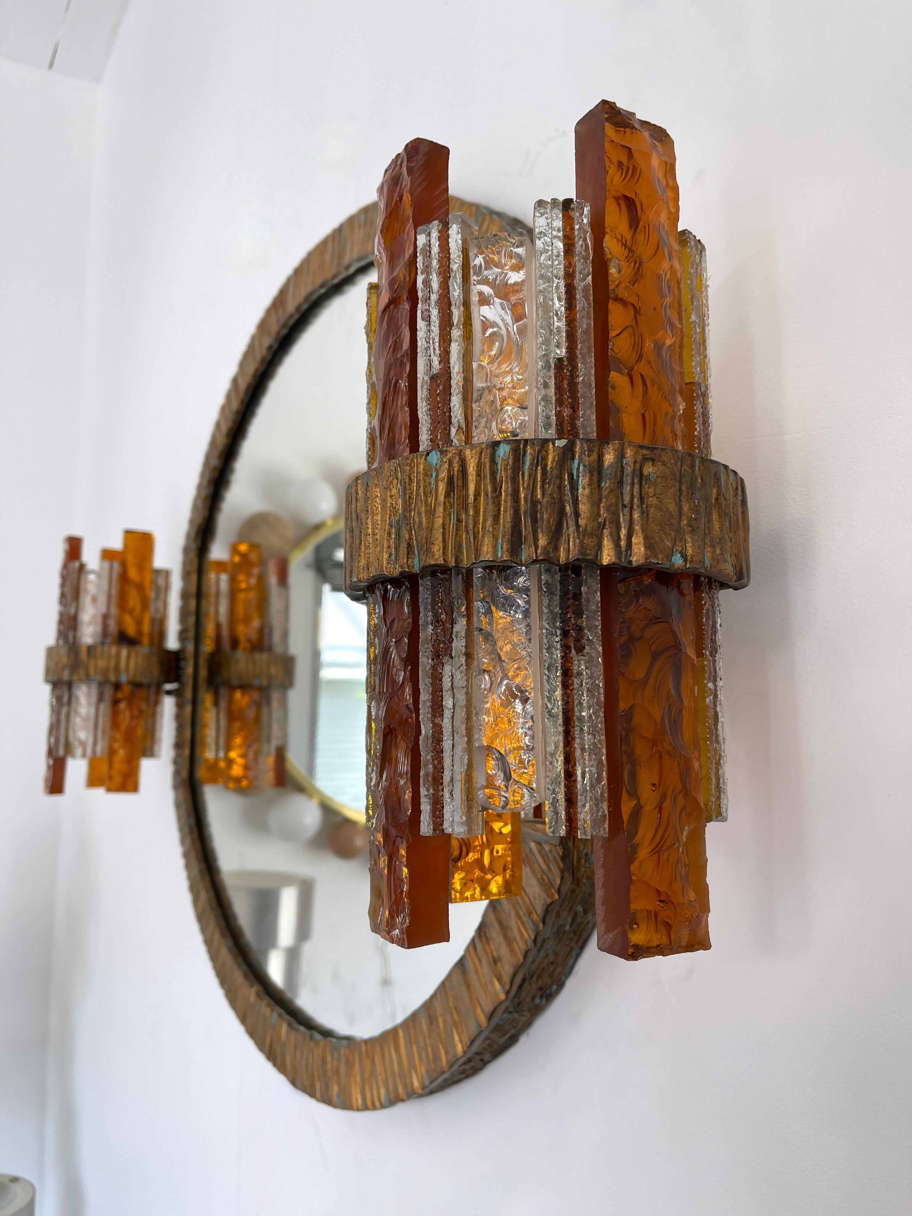 Lightning Mirror Hammered Glass Gilt Wrought Iron by Longobard, Italy ...