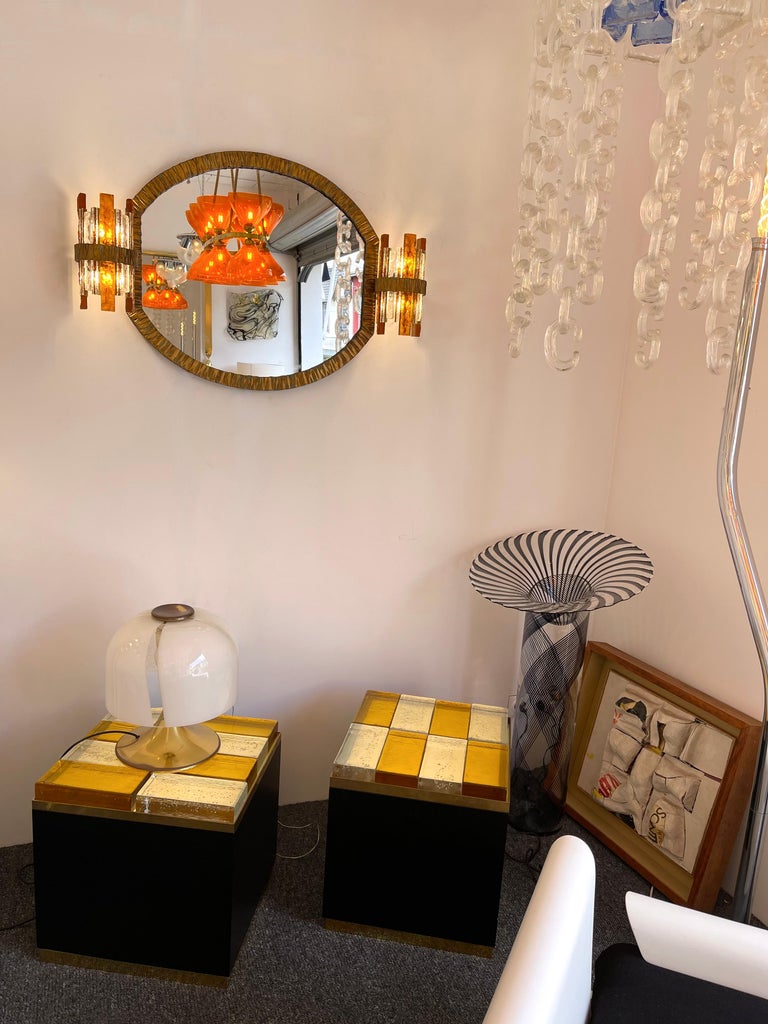 Lightning Mirror Hammered Glass Gilt Wrought Iron by Longobard, Italy ...