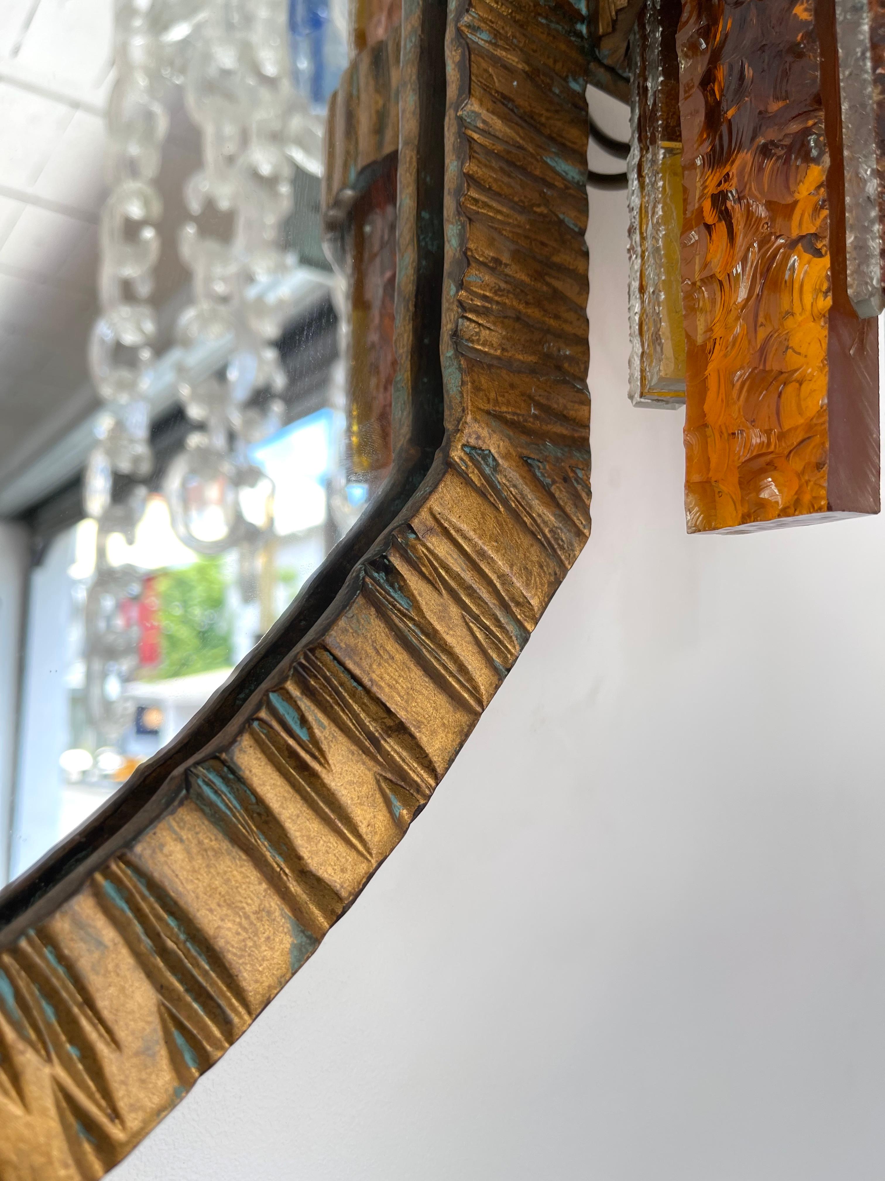 Lightning Mirror Hammered Glass Gilt Wrought Iron by Longobard, Italy ...