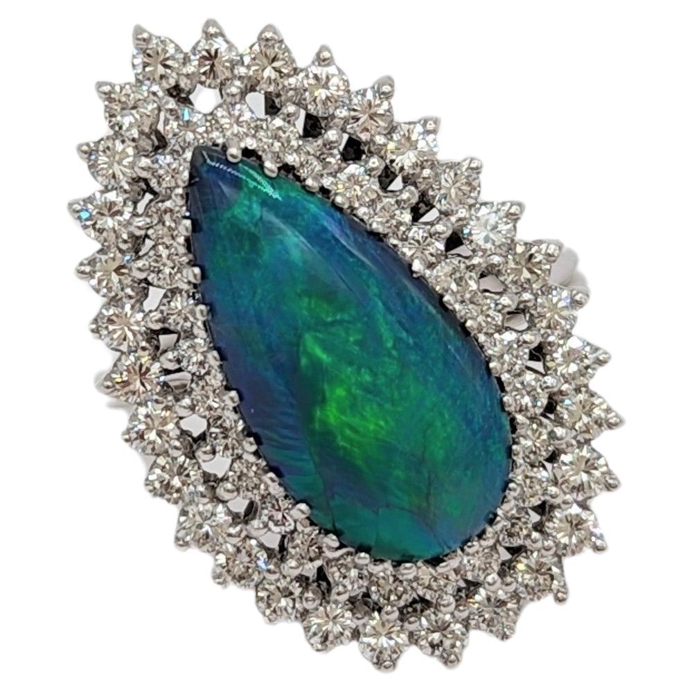 Large Australian Lightning Ridge Black Opal and Diamond Ring in 18k ...