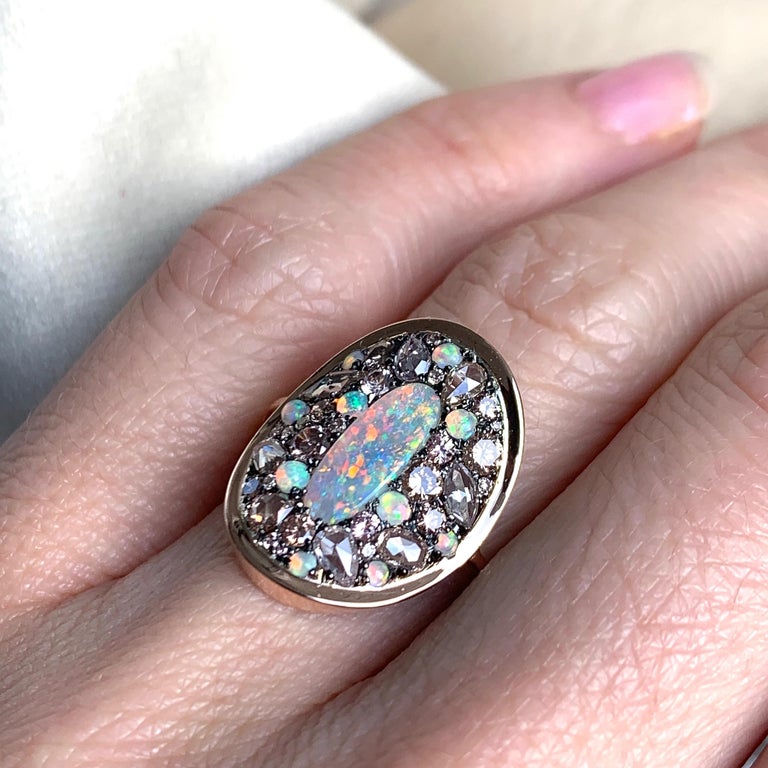 Lightning Ridge Dark Opal, Pink Diamond Pink Padparadscha Sapphire Ring ...