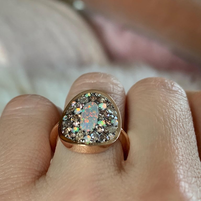 Lightning Ridge Dark Opal, Pink Diamond Pink Padparadscha Sapphire Ring ...