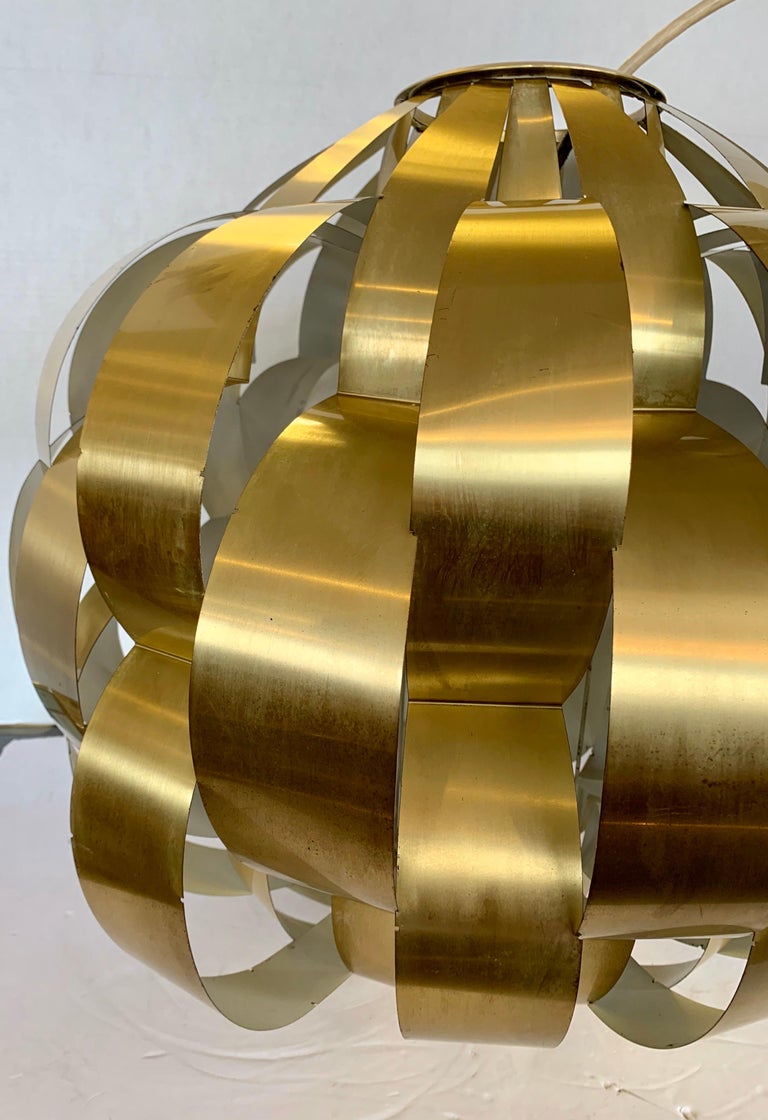 Lightolier Midcentury Brass Ribbon Pendant Light Chandelier by Max ...