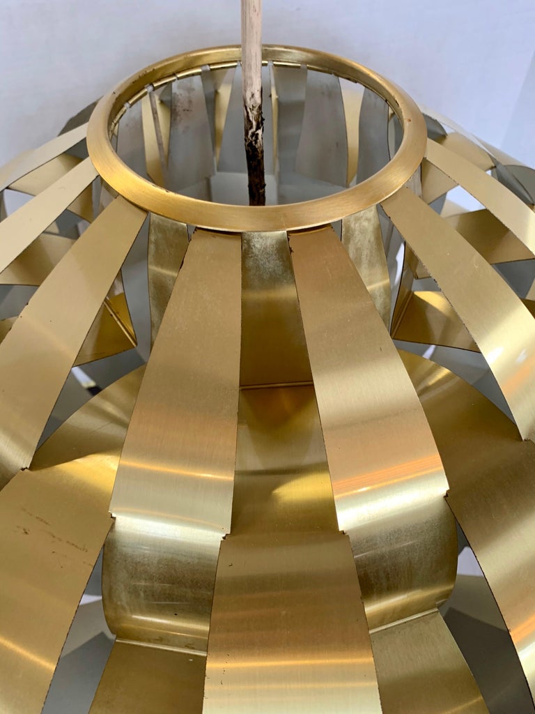 Lightolier Midcentury Brass Ribbon Pendant Light Chandelier by Max ...