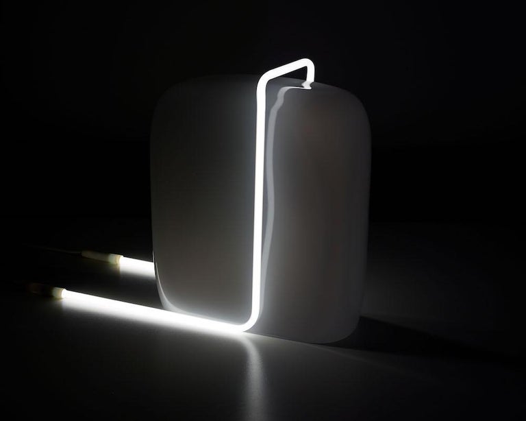 Ligne Light 2 - White Neon, Grey Glass, by Sabine Marcelis, Glass Table ...