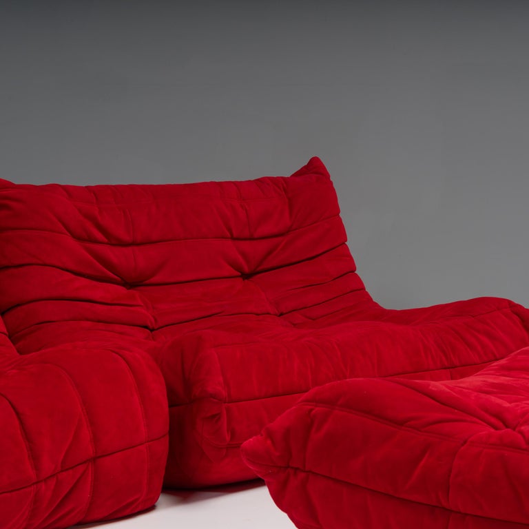 Ligne Roset by Michel Ducaroy Togo Red Modular Sofa, Set of 4 at 1stDibs