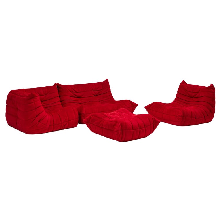 Ligne Roset by Michel Ducaroy Togo Red Modular Sofa, Set of 4 at 1stDibs