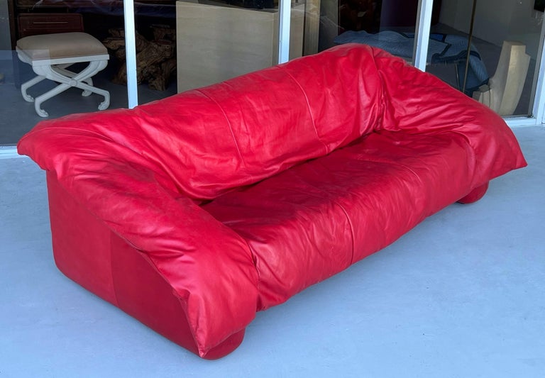 Ligne Roset Red Leather Flou Flou Sofa and Ottoman by D’Urbino De Pas ...