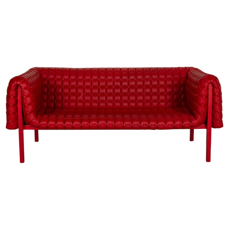 Ligne Roset Ruché Leather Sofa Red Three-Seater Couch at 1stDibs