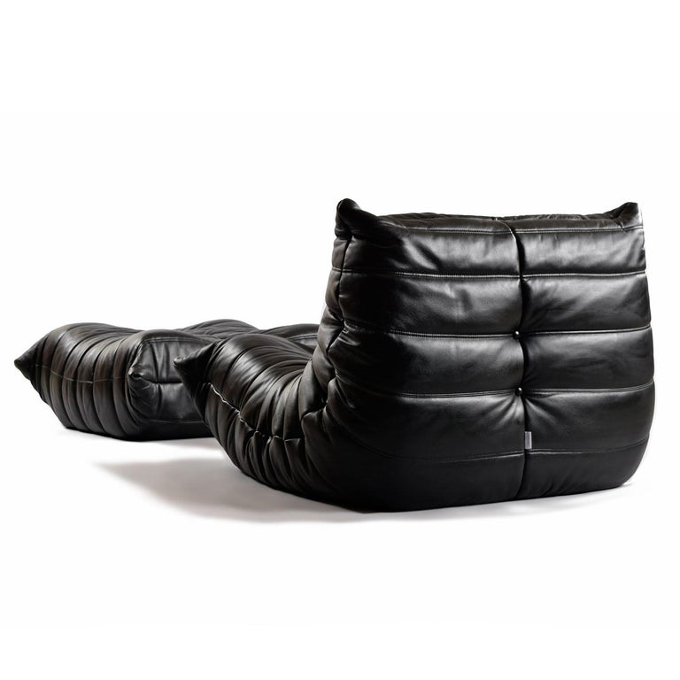 Ligne Roset Togo Black Leather Seating Group 3-Seater Sofa, Chair and ...