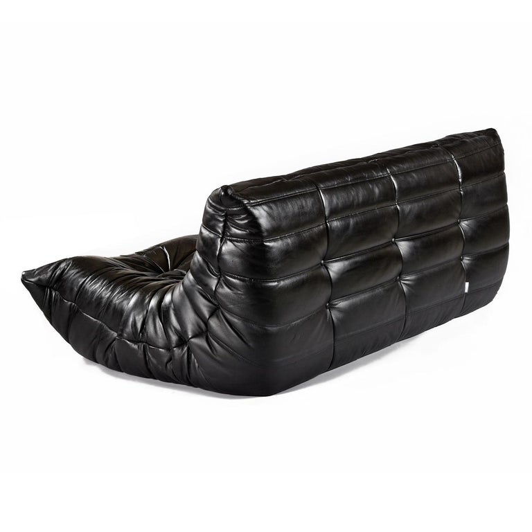 Ligne Roset Togo Black Leather Seating Group 3-Seater Sofa, Chair and ...