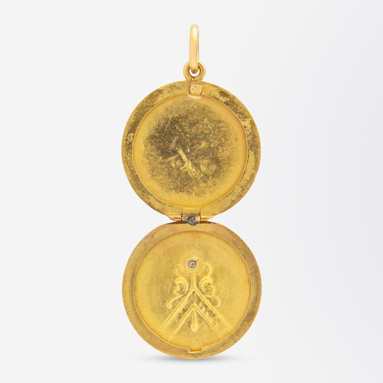 Likely French, 18 Karat Yellow Gold, Enamel and Diamond Locket For Sale ...