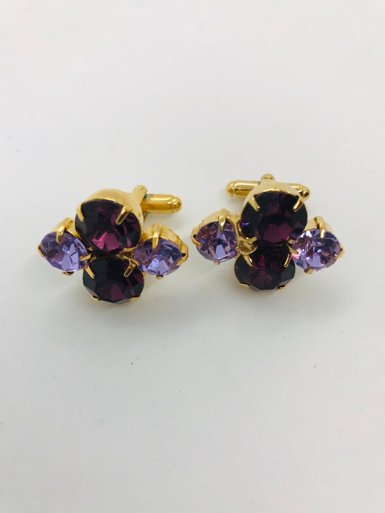 Lilac and Amethyst Austrian Crystal Cuff Links For Sale at 1stDibs
