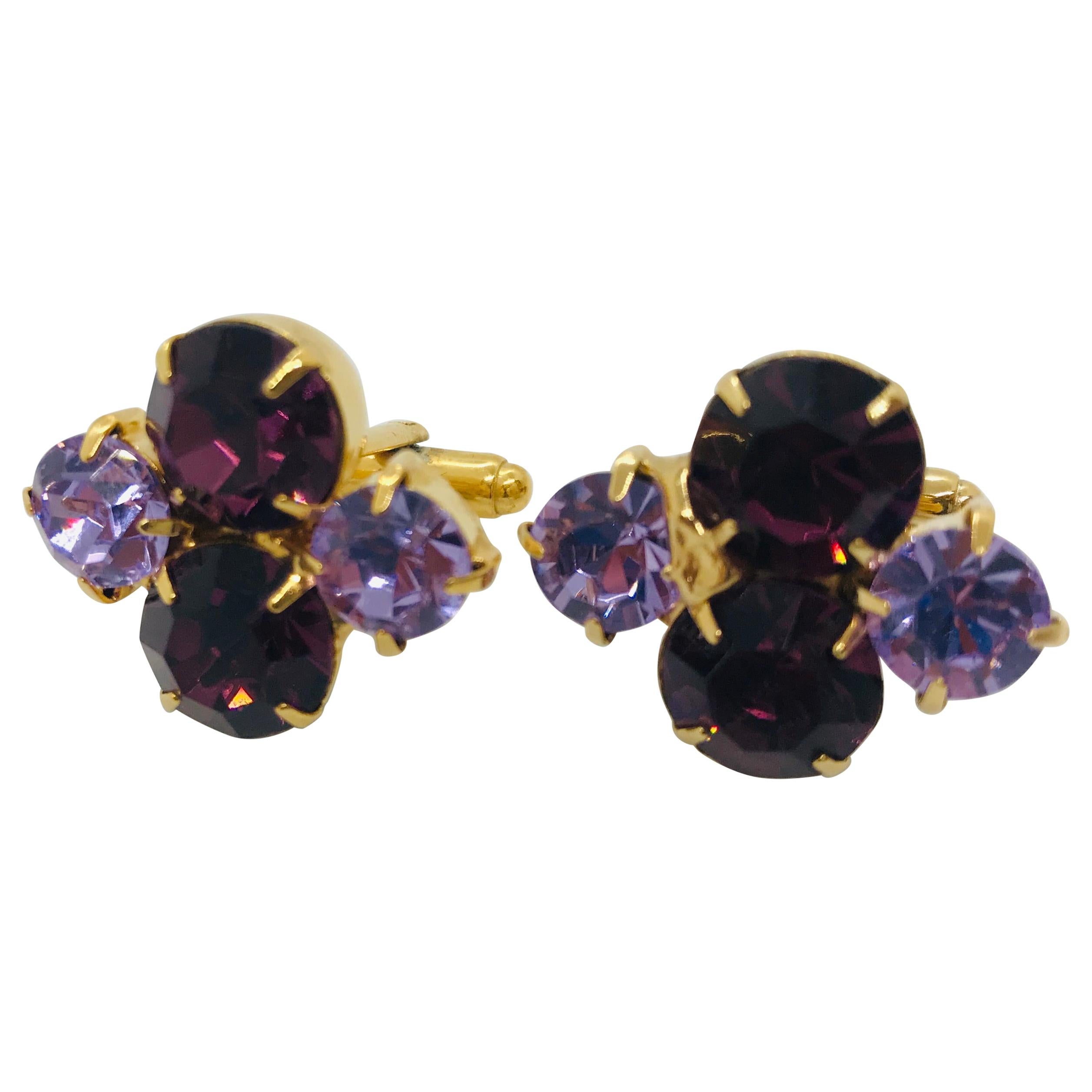 Lilac and Amethyst Austrian Crystal Cuff Links For Sale at 1stDibs