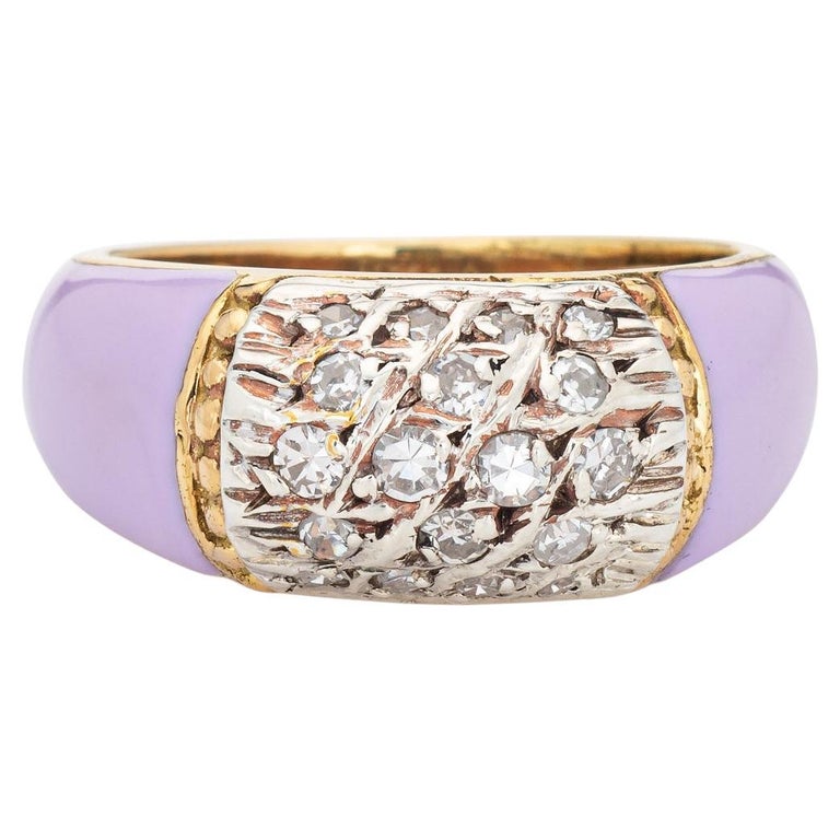 Lilac Enamel Diamond Ring Vintage 18k Yellow Gold Band Sz 5.5 Estate ...
