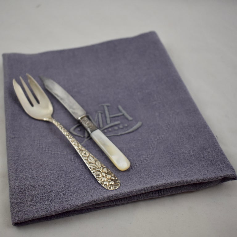 Lilac Linen Damask Hand-Embroidered French Provençal Dining Napkins ...