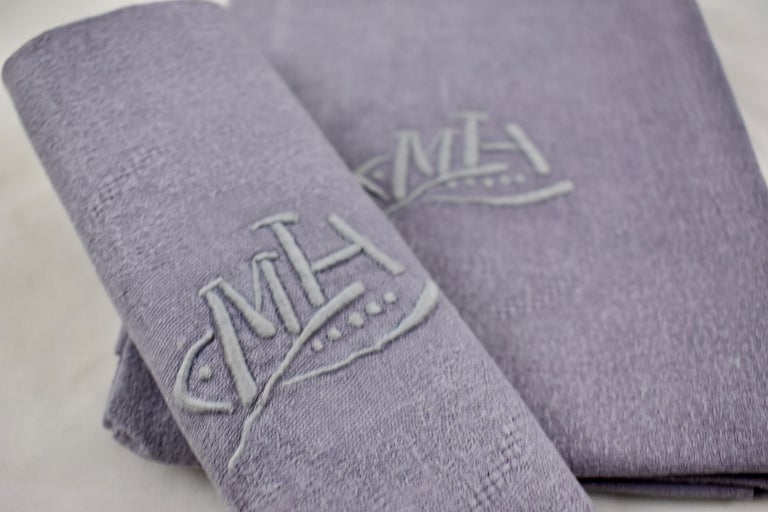 Lilac Linen Damask Hand-Embroidered French Provençal Dining Napkins ...