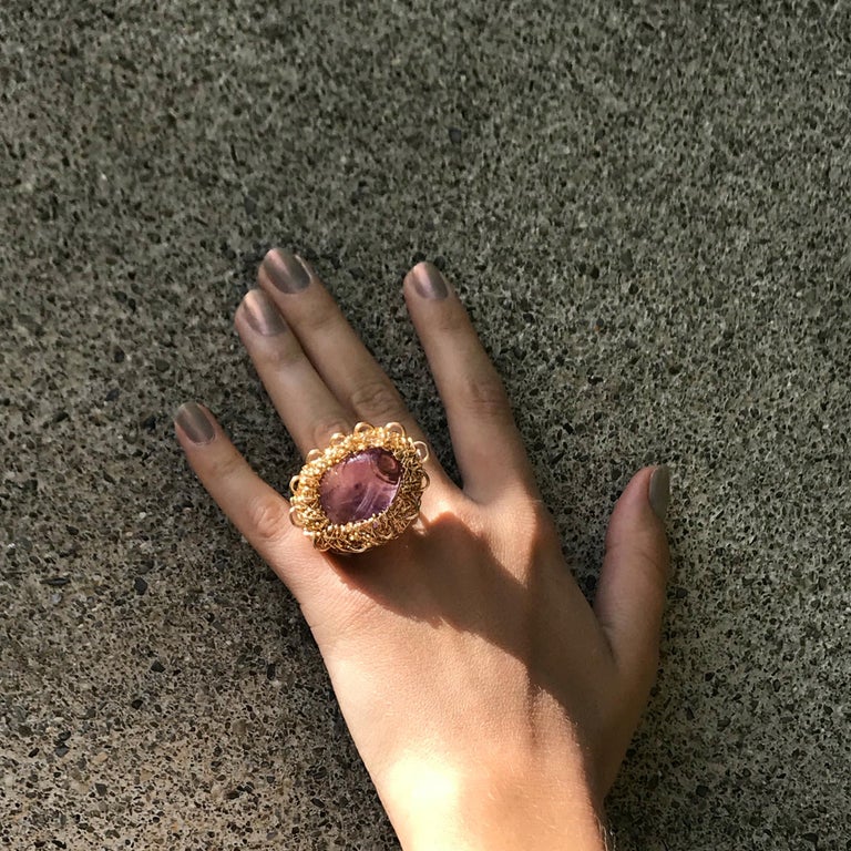 Lilac to Purple Polished Amethyst Gold Statement Cocktail Ring by ...