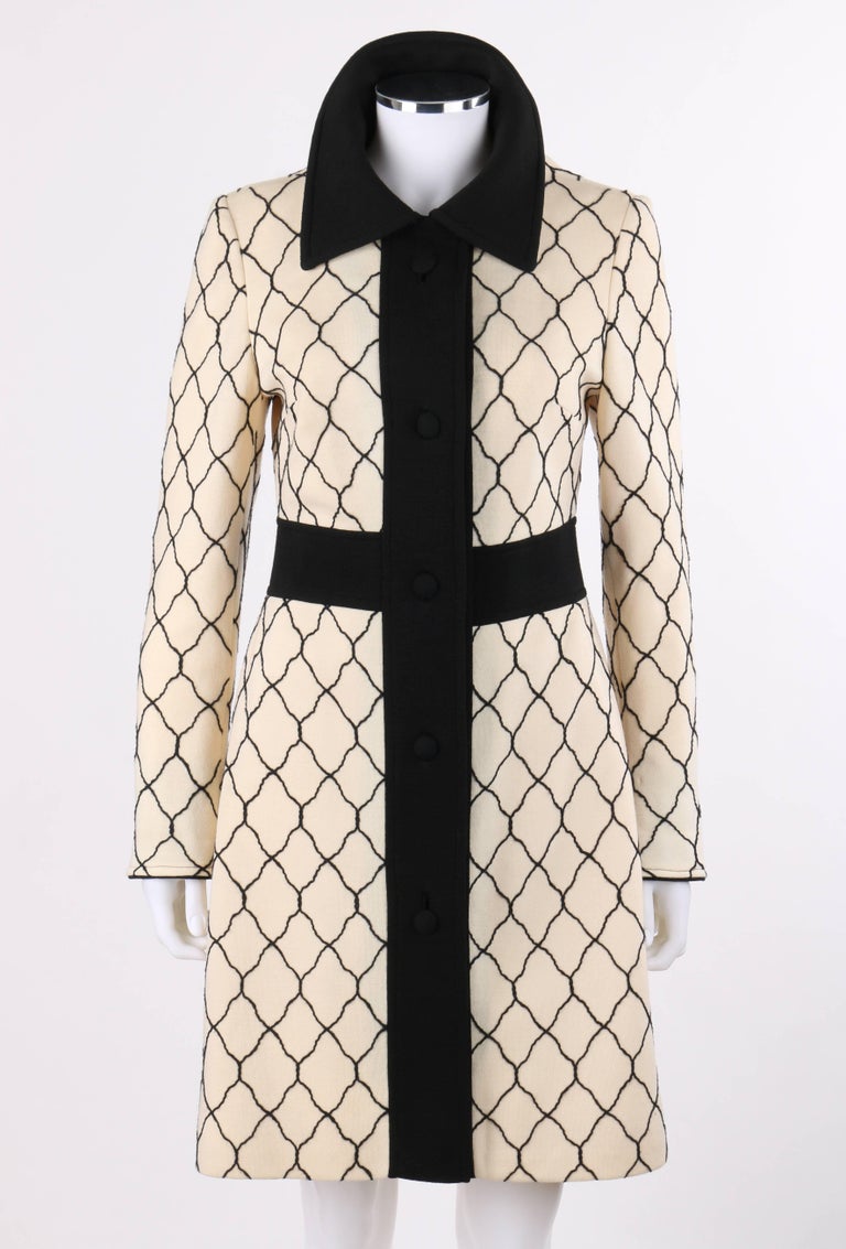LILLI ANN Knit c.1960's Cream and Black Quatrefoil Lattice Pattern Wool ...