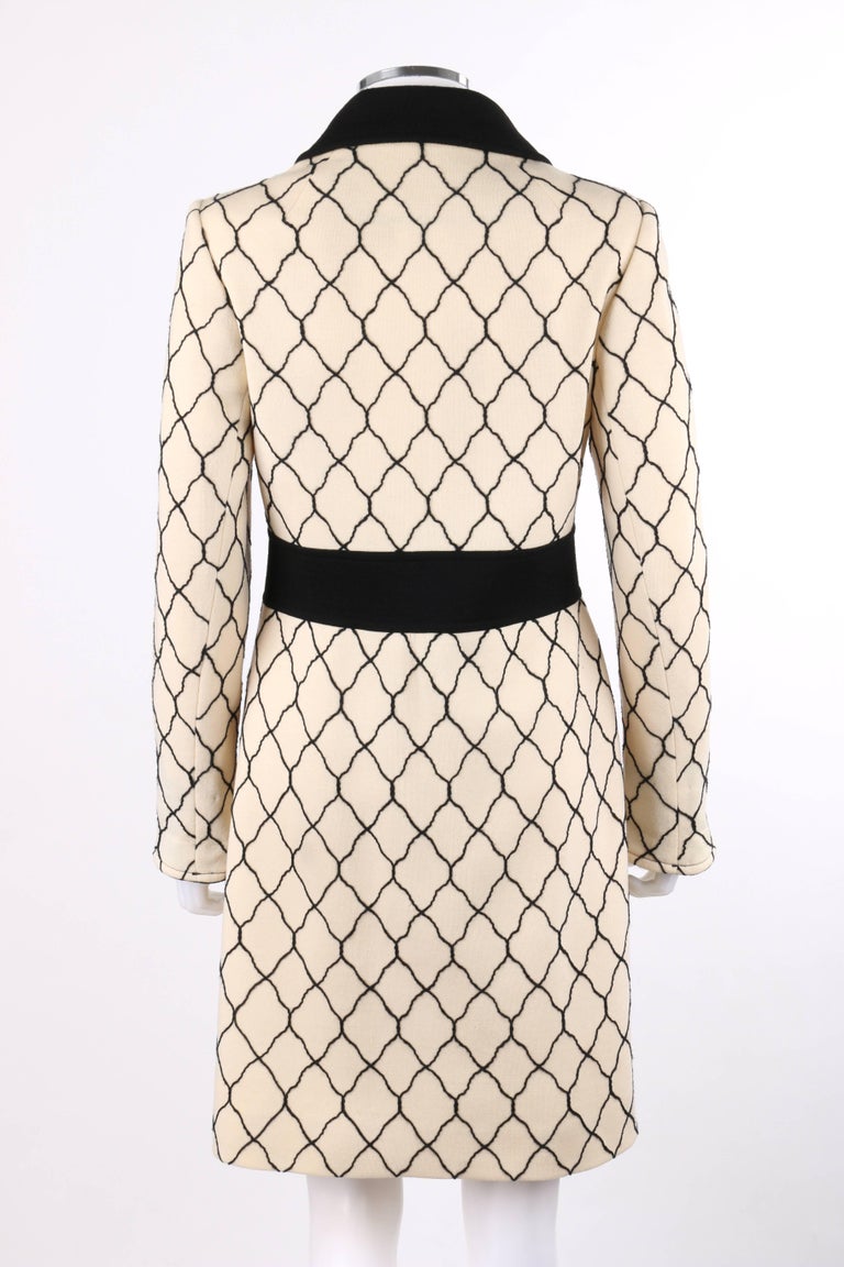 LILLI ANN Knit c.1960's Cream and Black Quatrefoil Lattice Pattern Wool ...