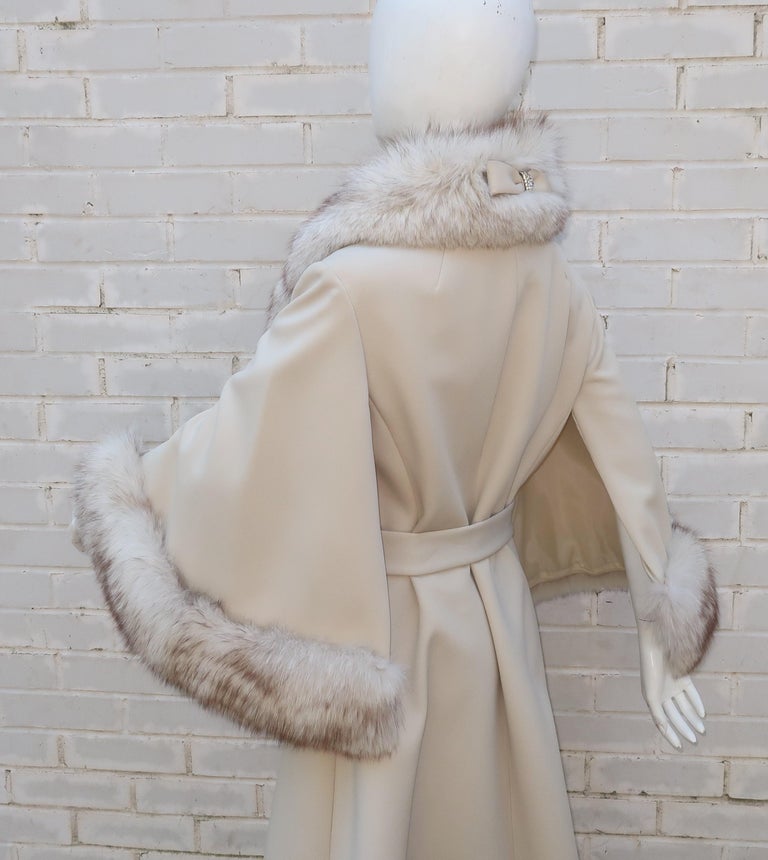 Lilli Ann Knit Coat With Fox Fur Collar and Bell Cuffs, 1960's at 1stDibs