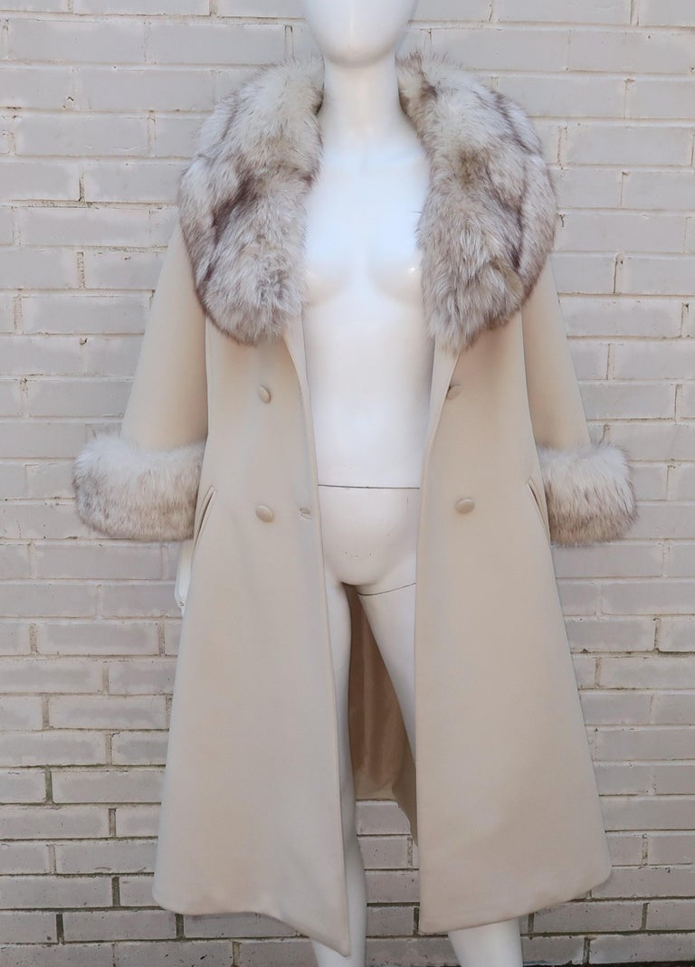 Lilli Ann Knit Coat With Fox Fur Collar and Bell Cuffs, 1960's at 1stDibs
