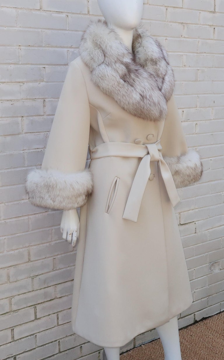 Lilli Ann Knit Coat With Fox Fur Collar and Bell Cuffs, 1960's at 1stDibs