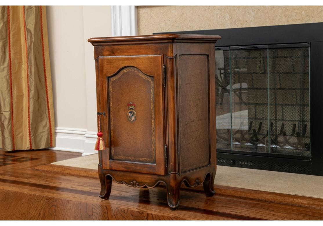 Lillian August Walnut And Leather Cabinet With Decorative Heraldic ...