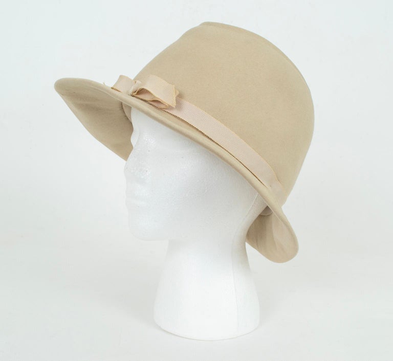 Lilly Daché Halston-Designed Beige Soft Fedora Spy Hat w Ribbon Band ...