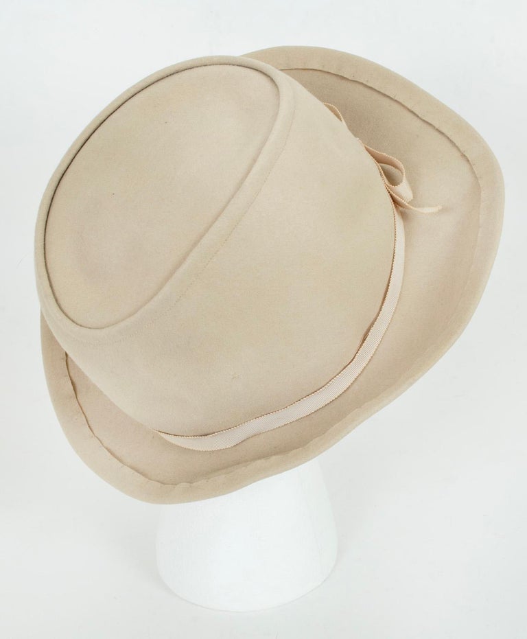Lilly Daché Halston-Designed Beige Soft Fedora Spy Hat w Ribbon Band ...