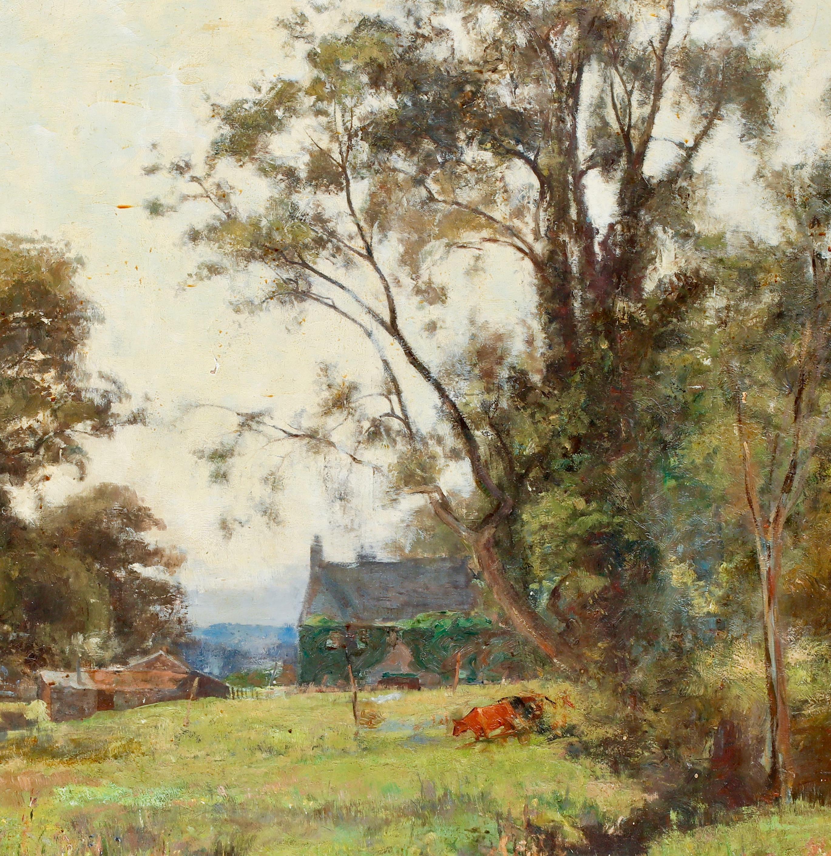 Lily Blatherwick - Summer Landscape with Farmhouse, Creek and Cows For ...