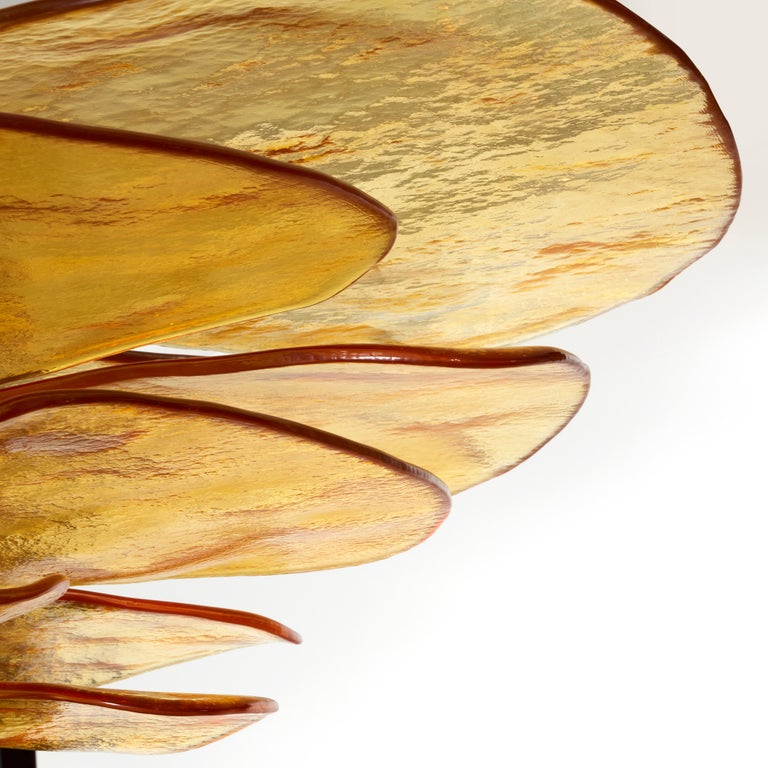 Lilypad Bubbled Chandelier Composed of Amber Glass Blades by Laura ...