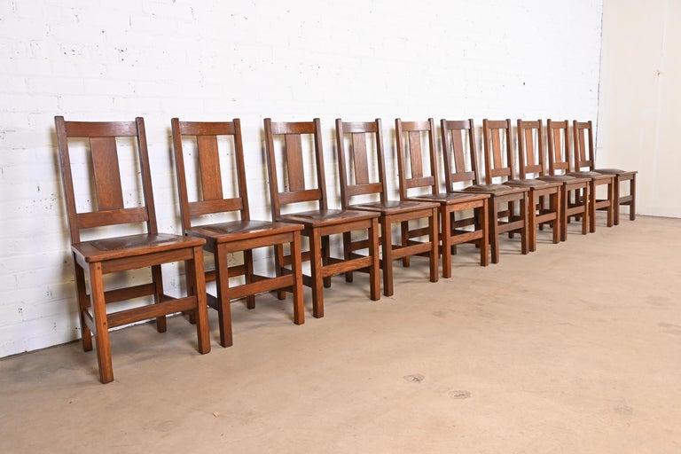 Limbert Mission Oak Arts and Crafts Dining Chairs, Set of Ten For Sale ...