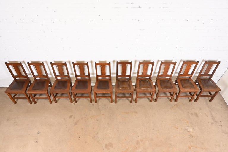 Limbert Mission Oak Arts and Crafts Dining Chairs, Set of Ten For Sale ...