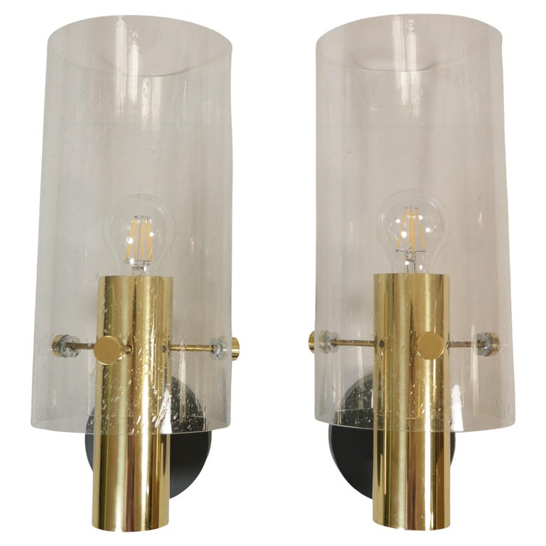 Limburg Glass and Brass Wall Sconces, 1970s, 1/2 For Sale at 1stDibs