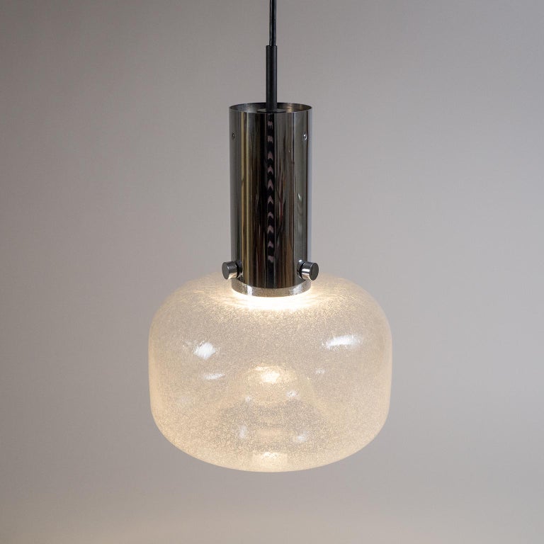 Limburg Glass and Chrome Pendant, 1970s For Sale at 1stDibs