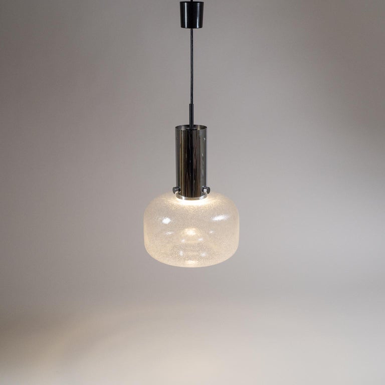 Limburg Glass and Chrome Pendant, 1970s For Sale at 1stDibs