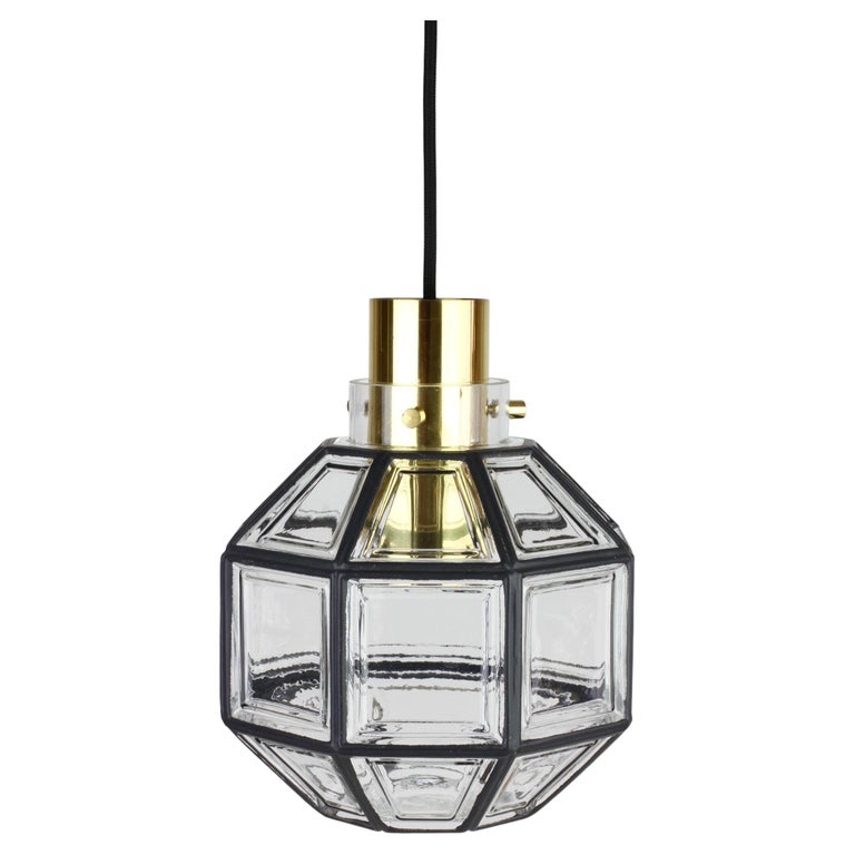 Limburg Pair of Art Deco Style 'Iron' Glass and Brass Geometric Pendant ...