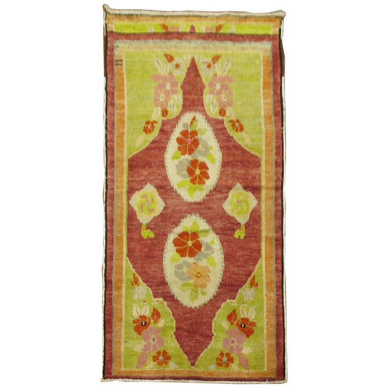 Lime Green Bright Red 20th Century Turkish Runner For Sale at 1stDibs
