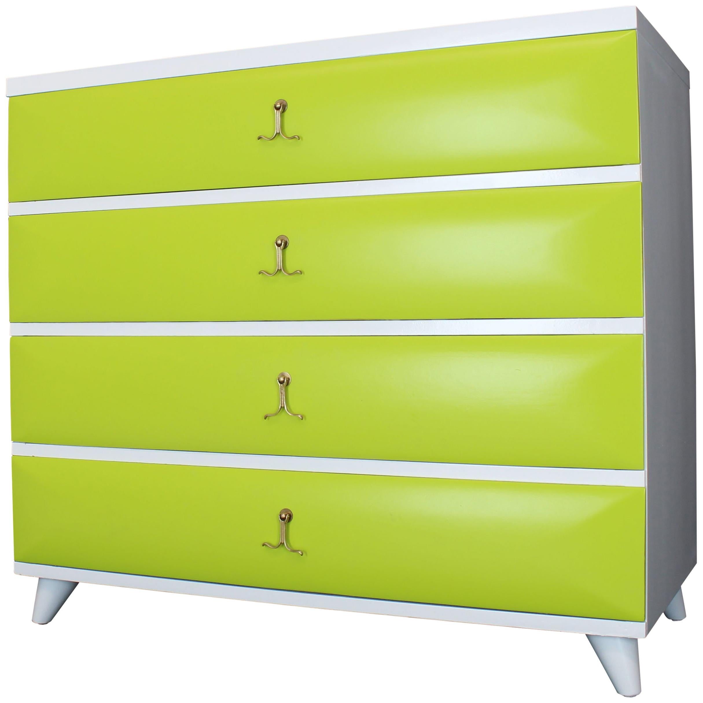 Lime Green White Lacquer Two-Tone Bachelor Chest Dresser Solid Mahogany ...