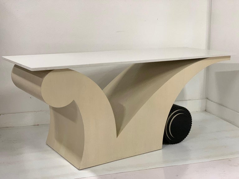 Limed Oak Art Deco Style White Quartz Top Console Table For Sale at 1stDibs