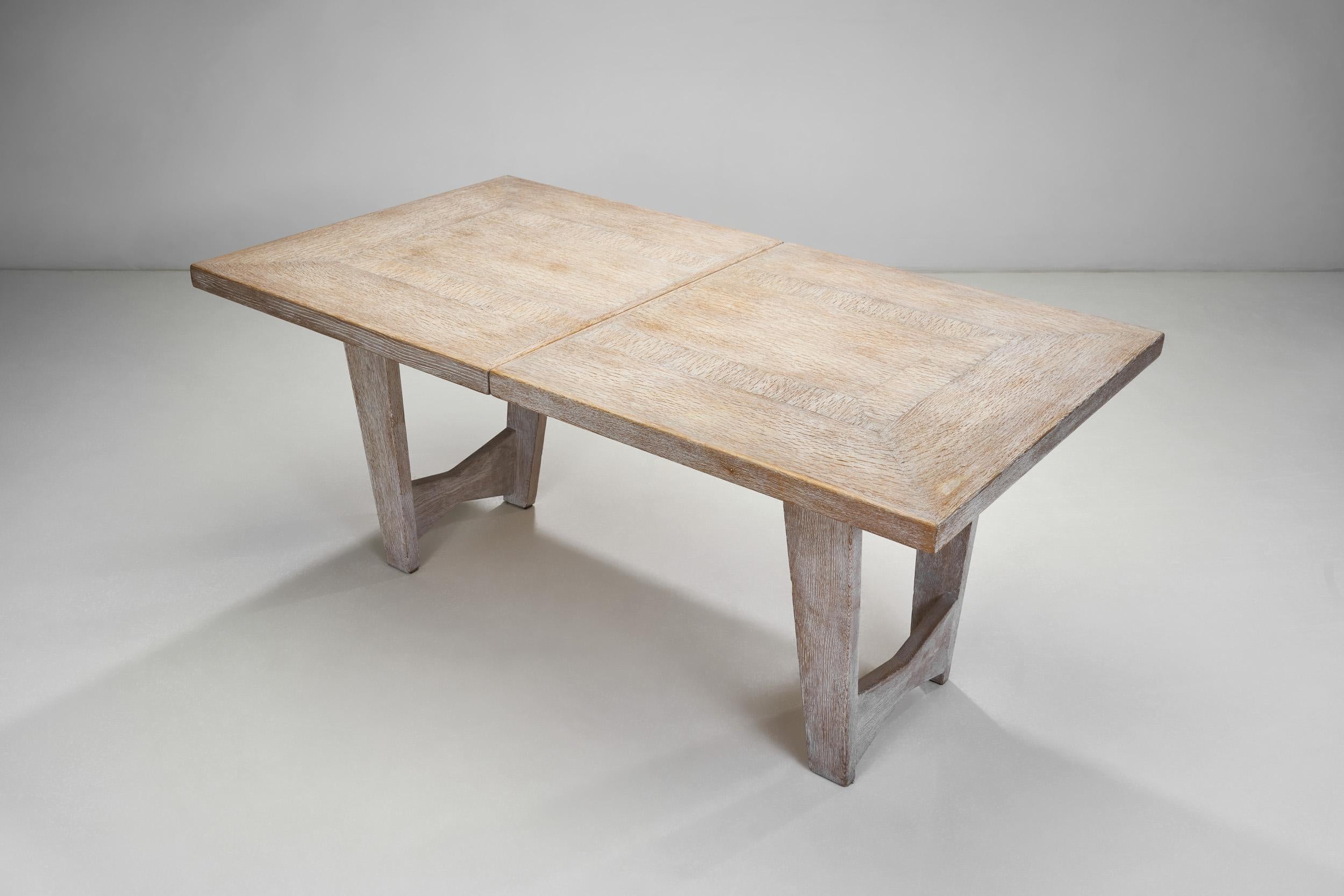 Limed Oak Dining Table with Removable Extensions, France Mid-20th ...